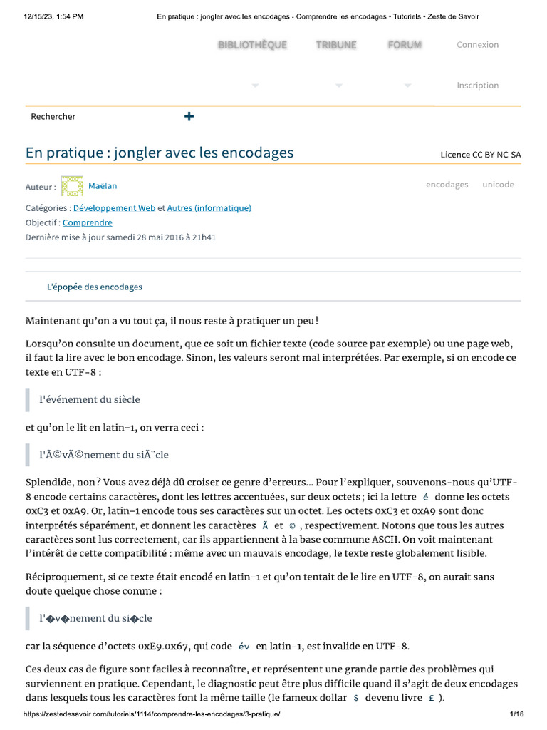 En Pratique Jongler Avec Les Encodage Ncodages Tutoriels Zeste De Savoir Pdf Computers