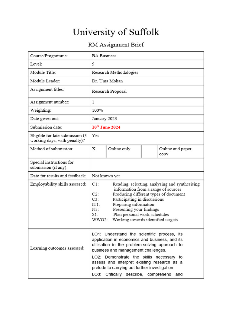 UoS - BABS L5 T3 - RM - Assesment March 2024 | PDF | Methodology | Theory