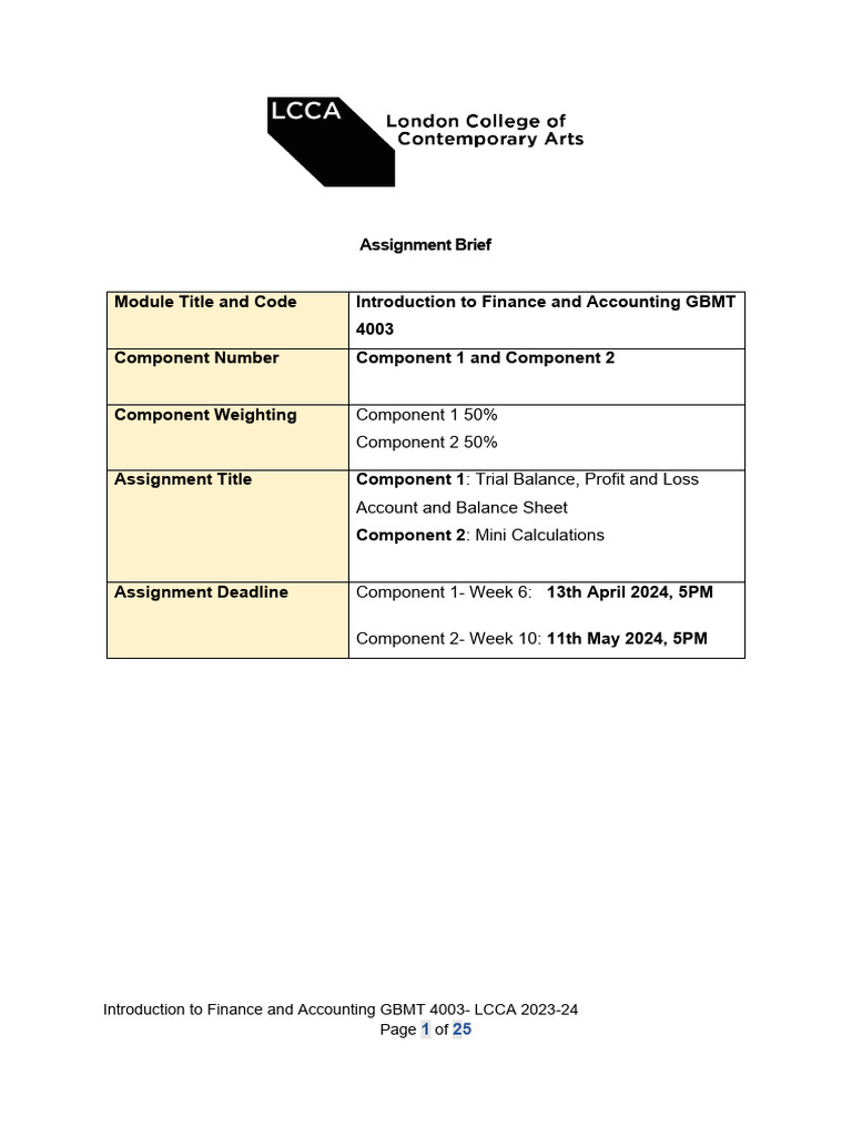Introduction to Finance and Accounting- Assignment Brief- FEB 24 vFinal ...