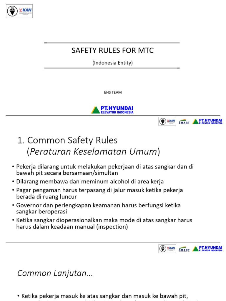 Materi EHS - Safety Rules For MTC | PDF