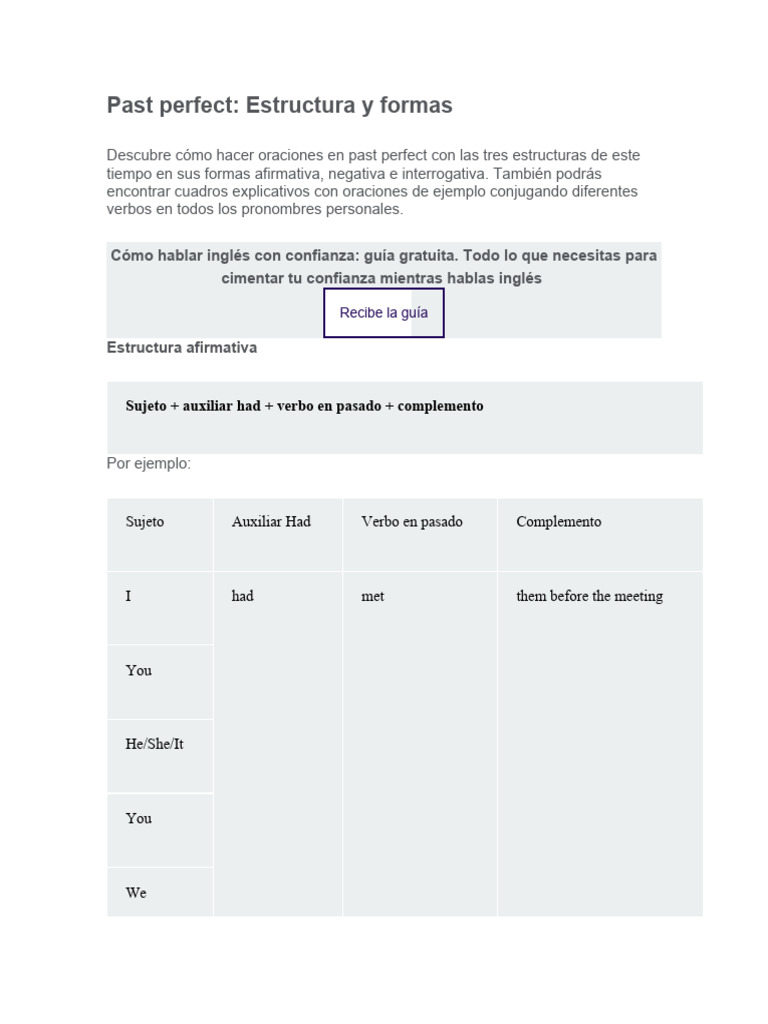 Past perfect | Descargar gratis PDF | Verbo | Asunto (gramática)
