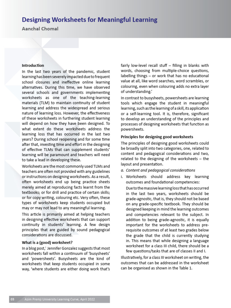 Aanchal | PDF | Learning | Worksheet