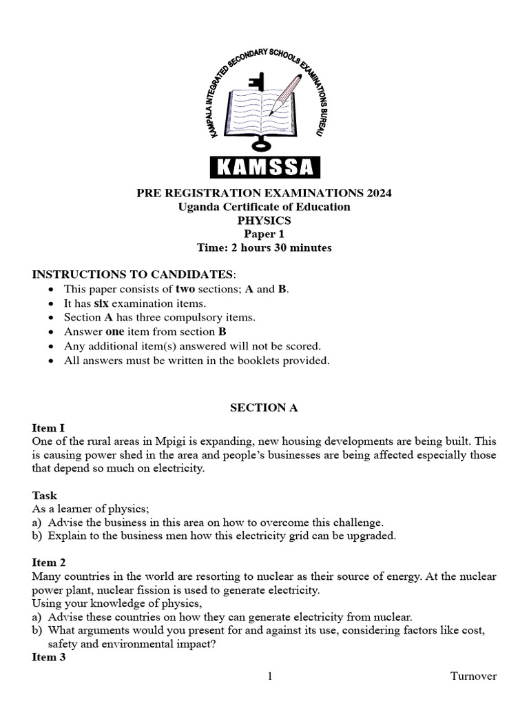 S4 Phy 1 Eot 1 2024 | PDF | Water | Latent Heat