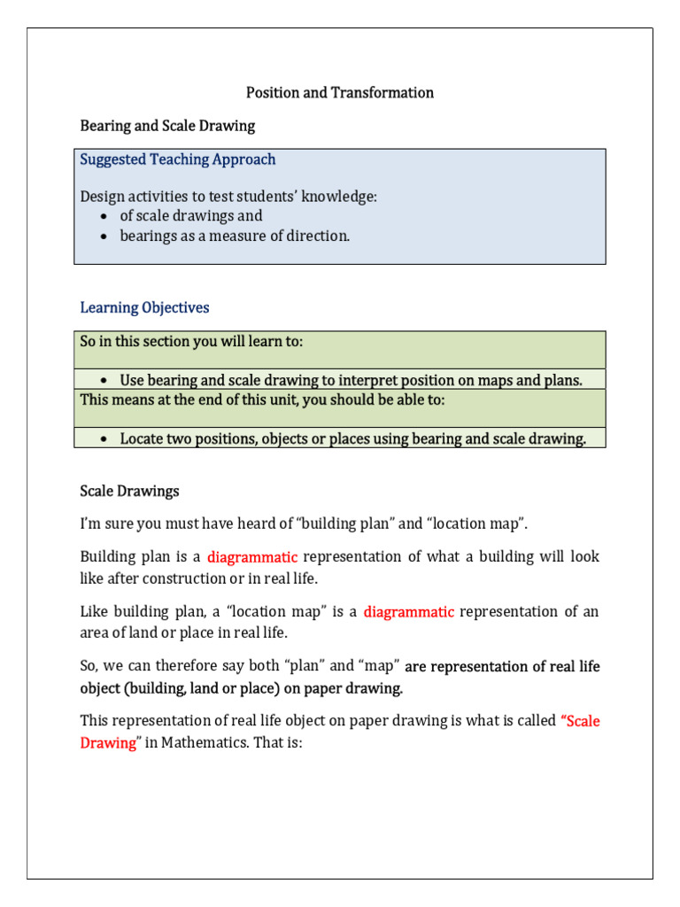 Scale Drawings and Bearings Guide | PDF | Angle | Drawing