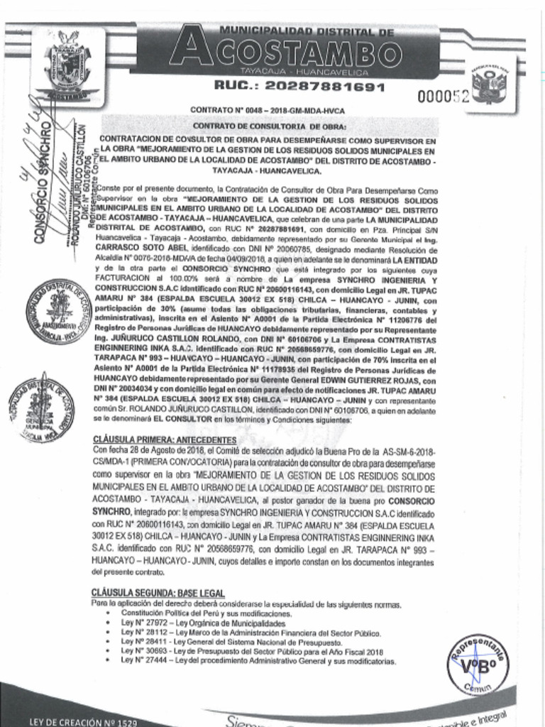 Contrato Acostambo | PDF