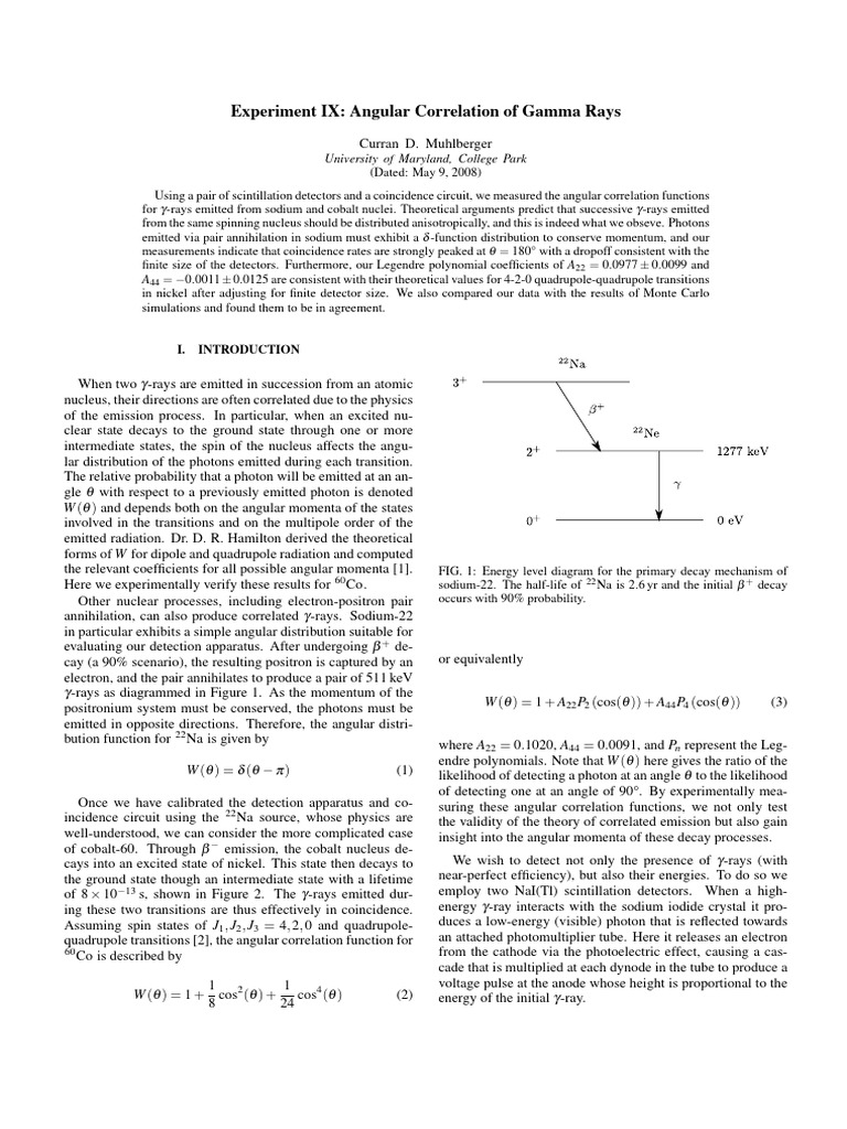 Angular Correlation Gamma Rays Umd 2008 Pdf Photon Physics