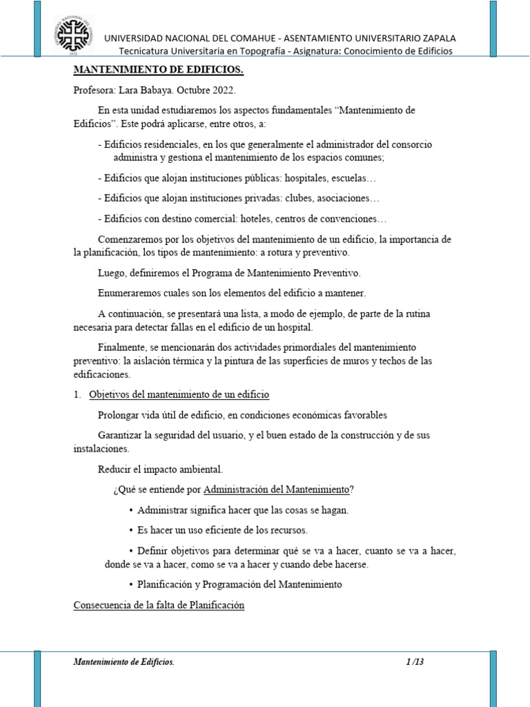 CE U4 Mantenimiento de Edificios 15-10-2022 | PDF | edificio | Presupuesto
