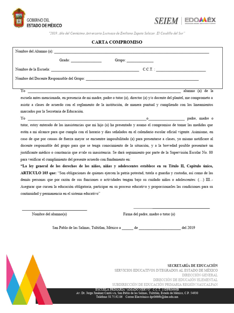 Carta Compromiso inasistencias} | PDF