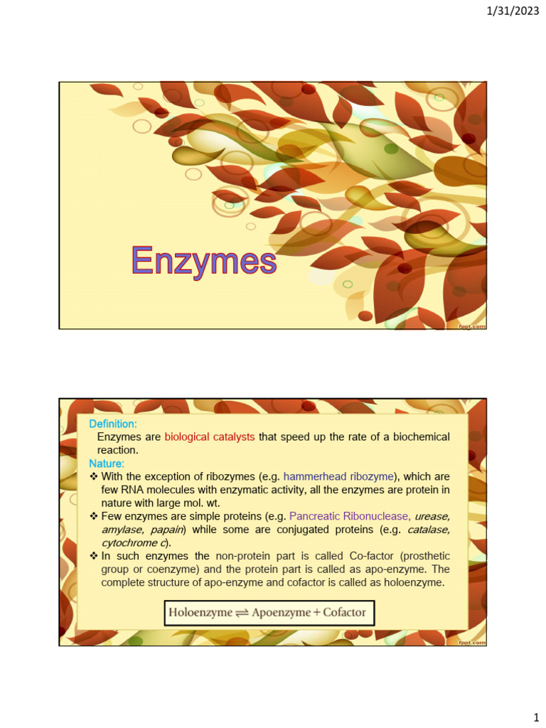 Enzymes Part 1 | PDF | Enzyme | Cofactor (Biochemistry)