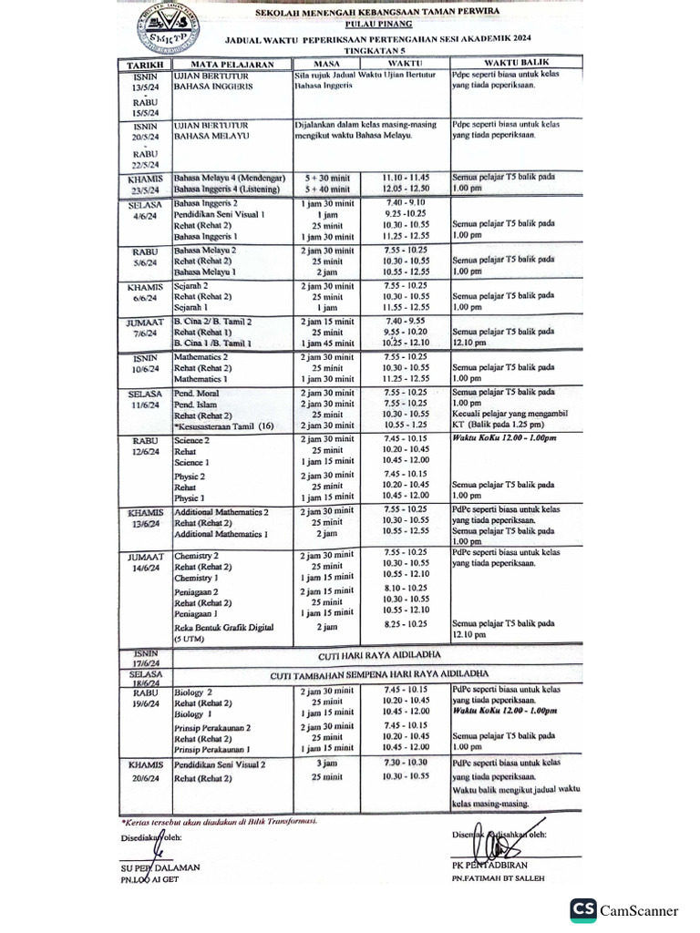 Jadual Waktu Ppsa 2024 (Pagi) - 1 | PDF