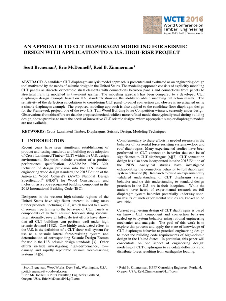 Breneman - An Approach To CLT Diaphragm Modeling For Seismic Design ...