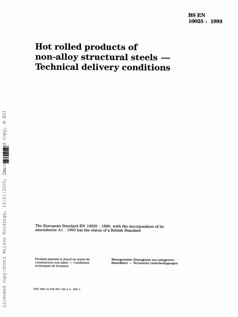 BS - EN10025 - 1993 Hot Rolled Products of Non Alloy Structural Steels - Technical Delivery ...