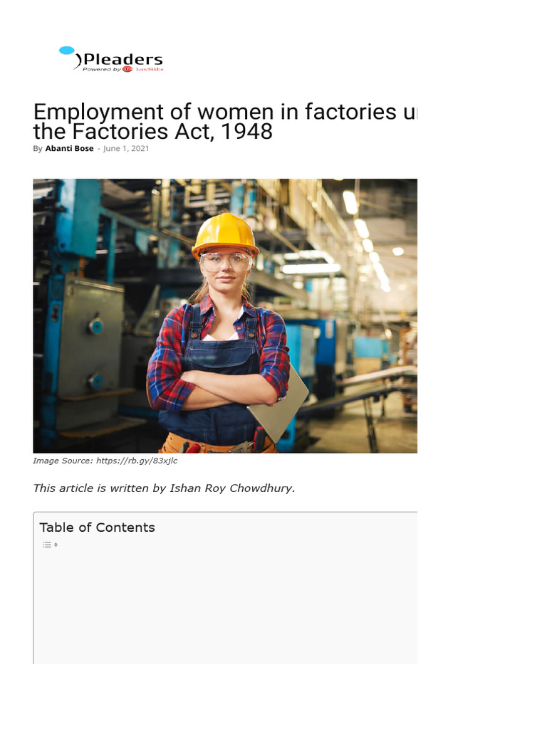 Women's Employment Under Factories Act 1948 | PDF | Parental Leave ...