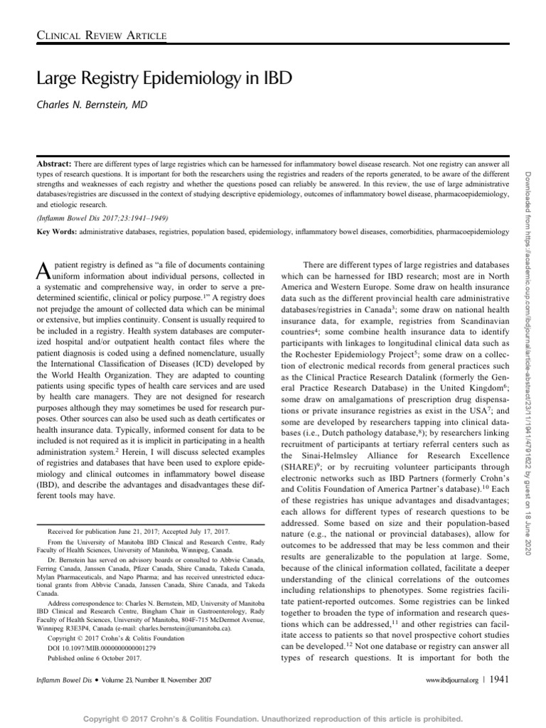Large Registry Epidemiology in IBD | PDF | Inflammatory Bowel Disease ...