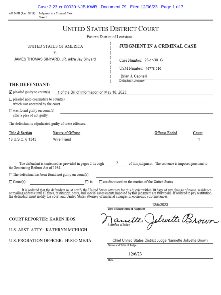 Sinyard File | PDF | United States Federal Probation And Supervised ...