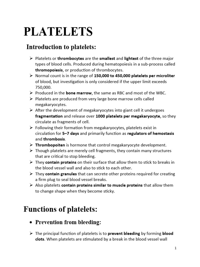 PLATELETS (Introduction, Physiology, Medicine) | PDF | Platelet ...