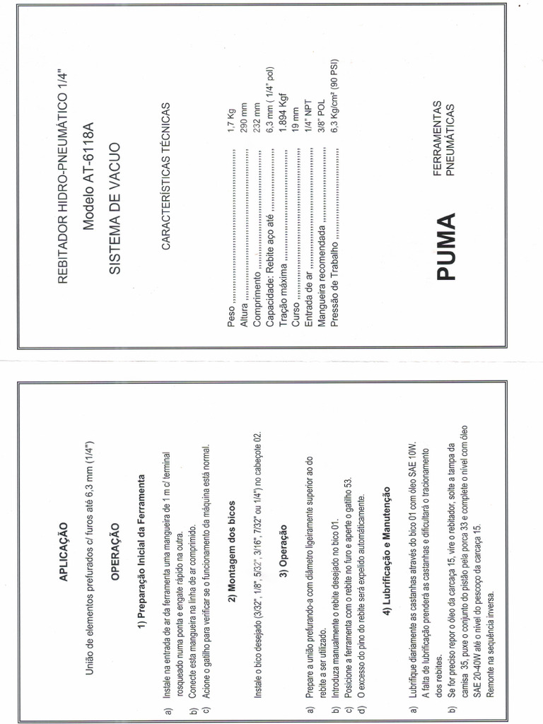 Manual Rebitador PUMA AT-6118A | PDF