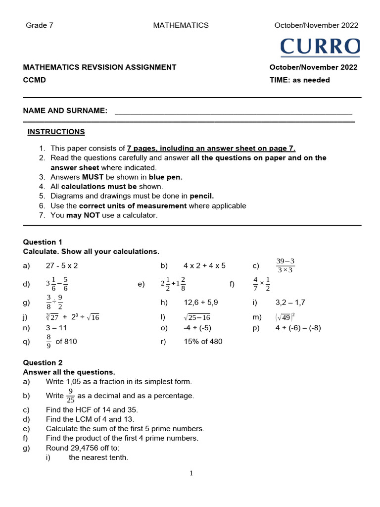 2022 - MATHS - REVISION ASSIGNMENT - GR 7E | PDF | Euclidean Geometry ... 2022 - MATHS - REVISION ASSIGNMENT - GR 7E | PDF | Euclidean Geometry ...