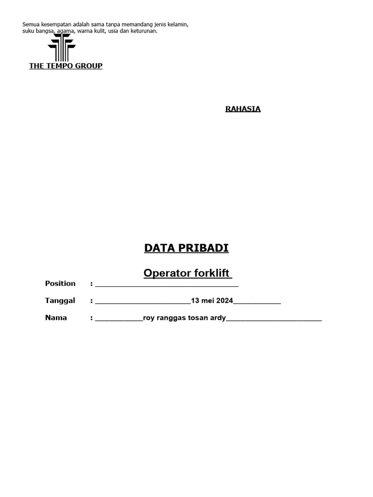 HCPD - Form Isian Data Pribadi Baru | PDF