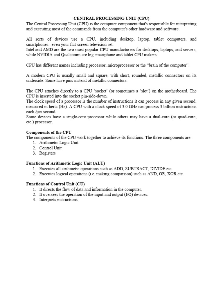 Week 6 - Central Processing Unit | PDF