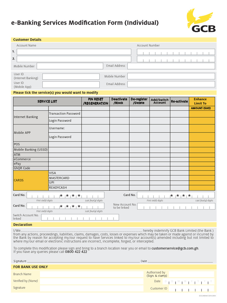 E-Banking Services Modification Form (Individual) : Customer Details ...
