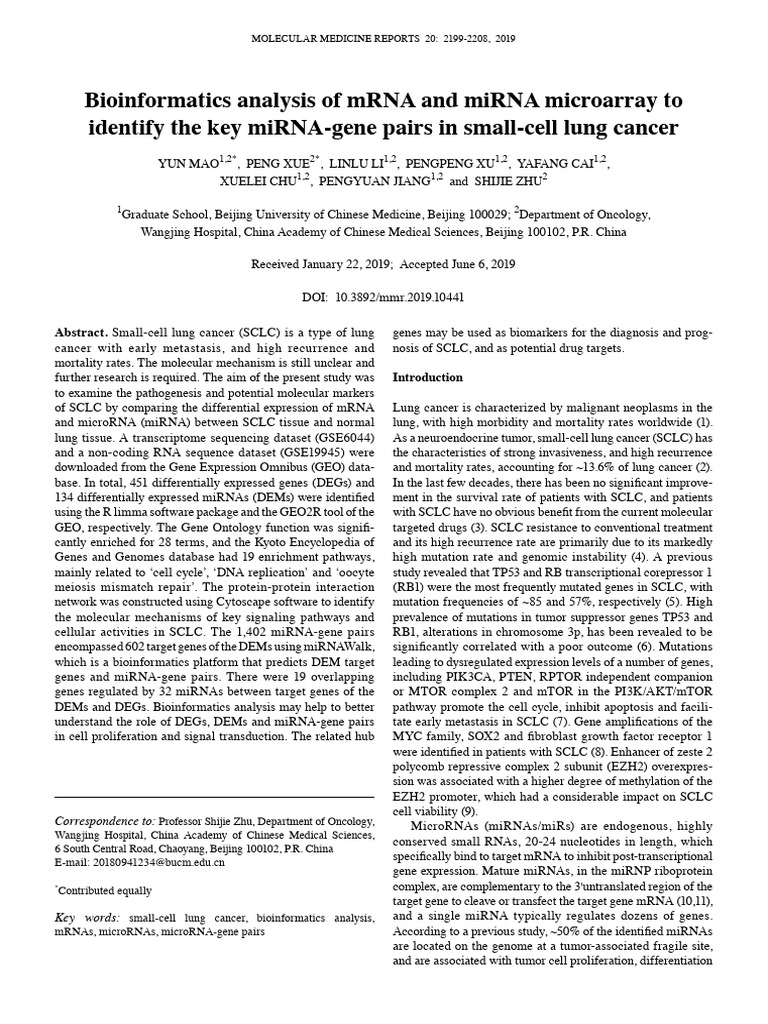 Bioinformatics Analysis of MRNA and MiRNA | PDF | Micro Rna | Mitosis