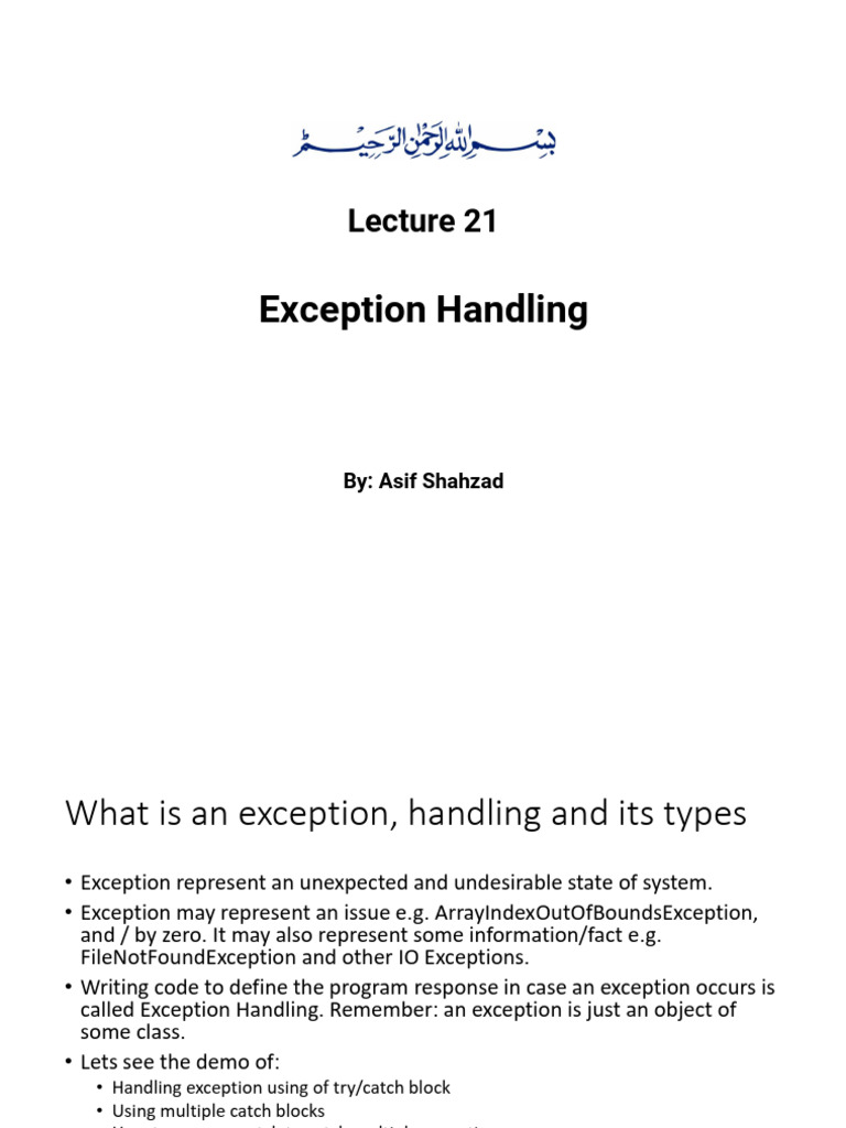 Lec21 Exception Handling Pdf Class Computer Programming Method Computer Programming