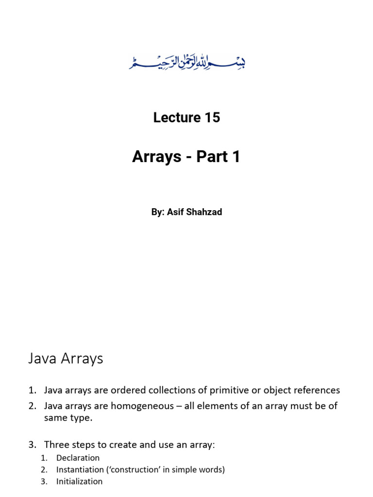 Lec15 1 Arrays Part 1 Pdf Object Computer Science Software Development