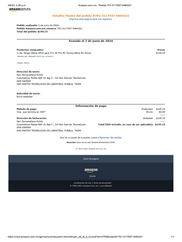 .MX - Pedido 701-3117937-0464221 | PDF