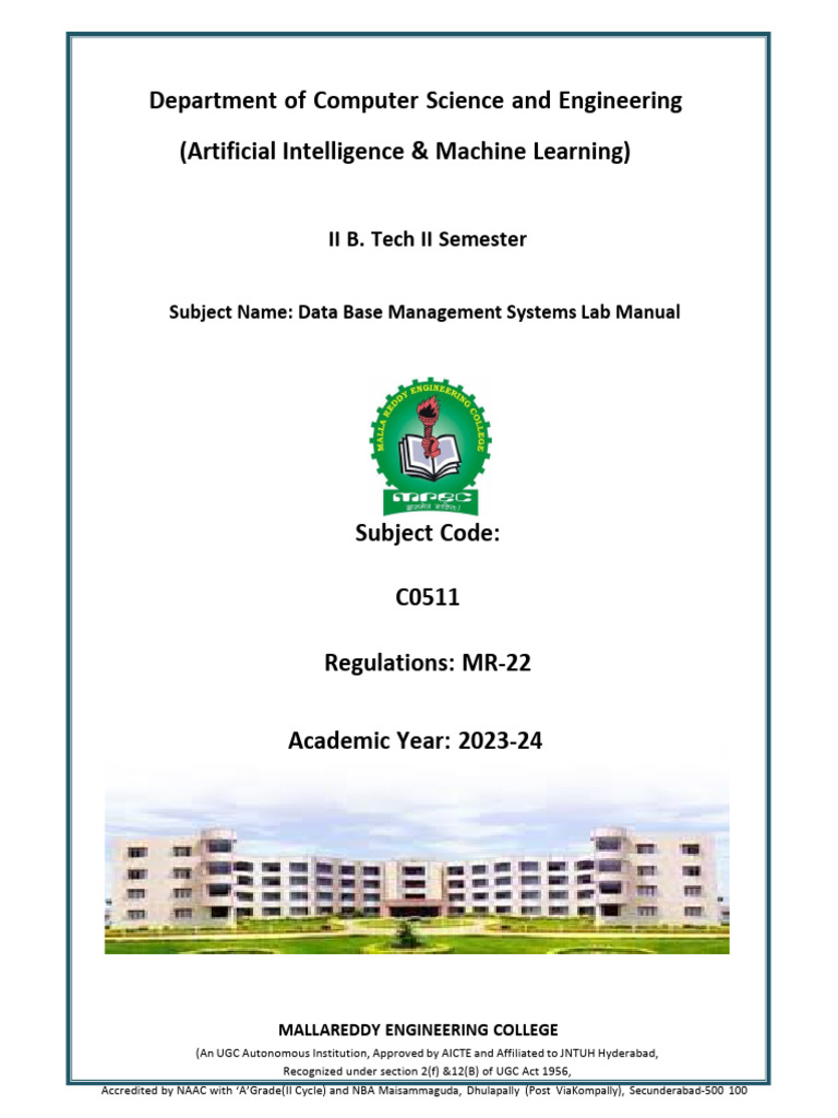 Dbms Lab Manual | PDF | Data | Information Technology Management