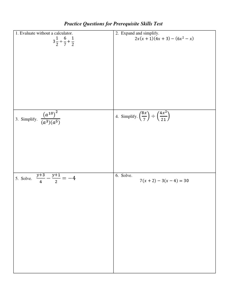 Algebra 2 Prerequisite Skills Practice | PDF | Computers