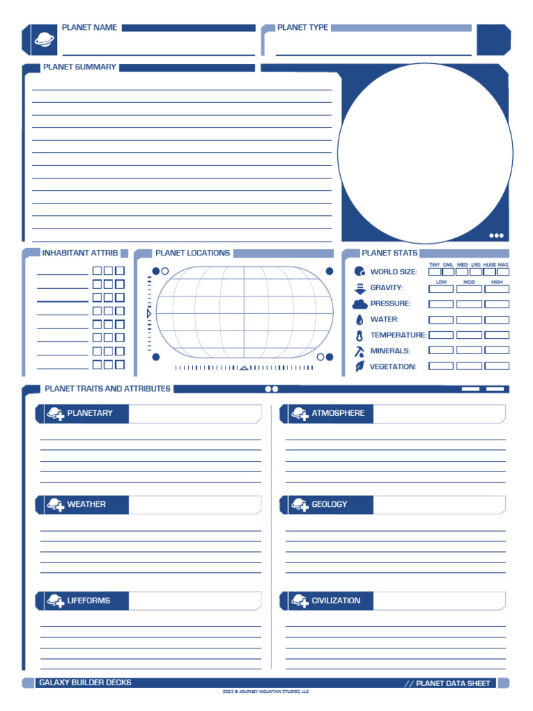 Galaxy Builder Decks - (Journey Mountain Studios) - Planet Data Sheet (Color JMS) | PDF ...