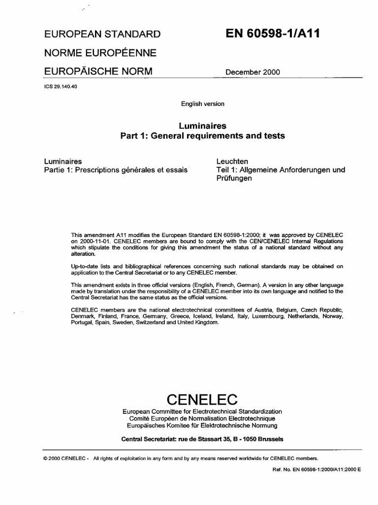En 60598-1 2000 A11 | PDF