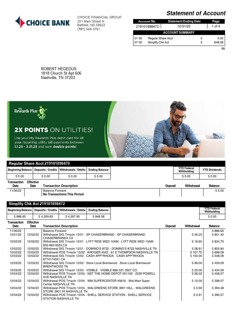 Choice Statement 12.31.22 | PDF | Credit Card | Annual Percentage Rate