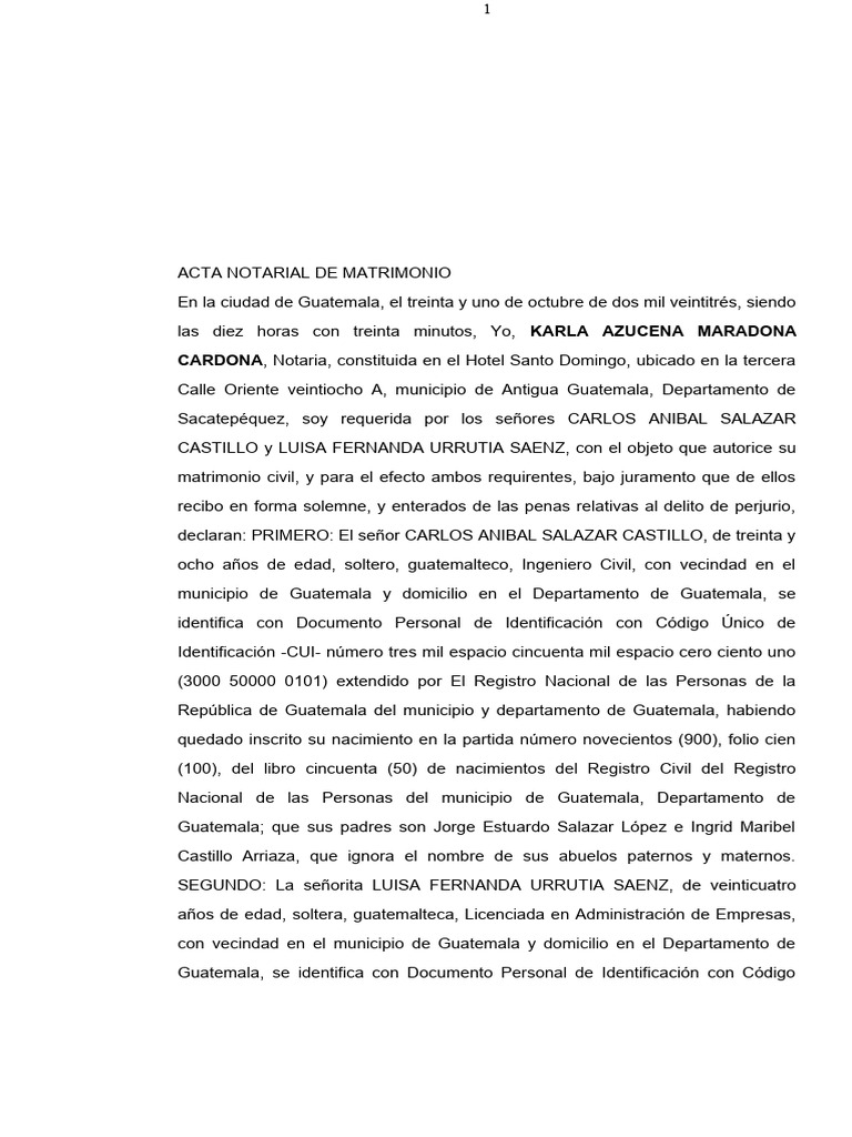 Acta Notarial de Matrimonio | PDF | Matrimonio | Guatemala