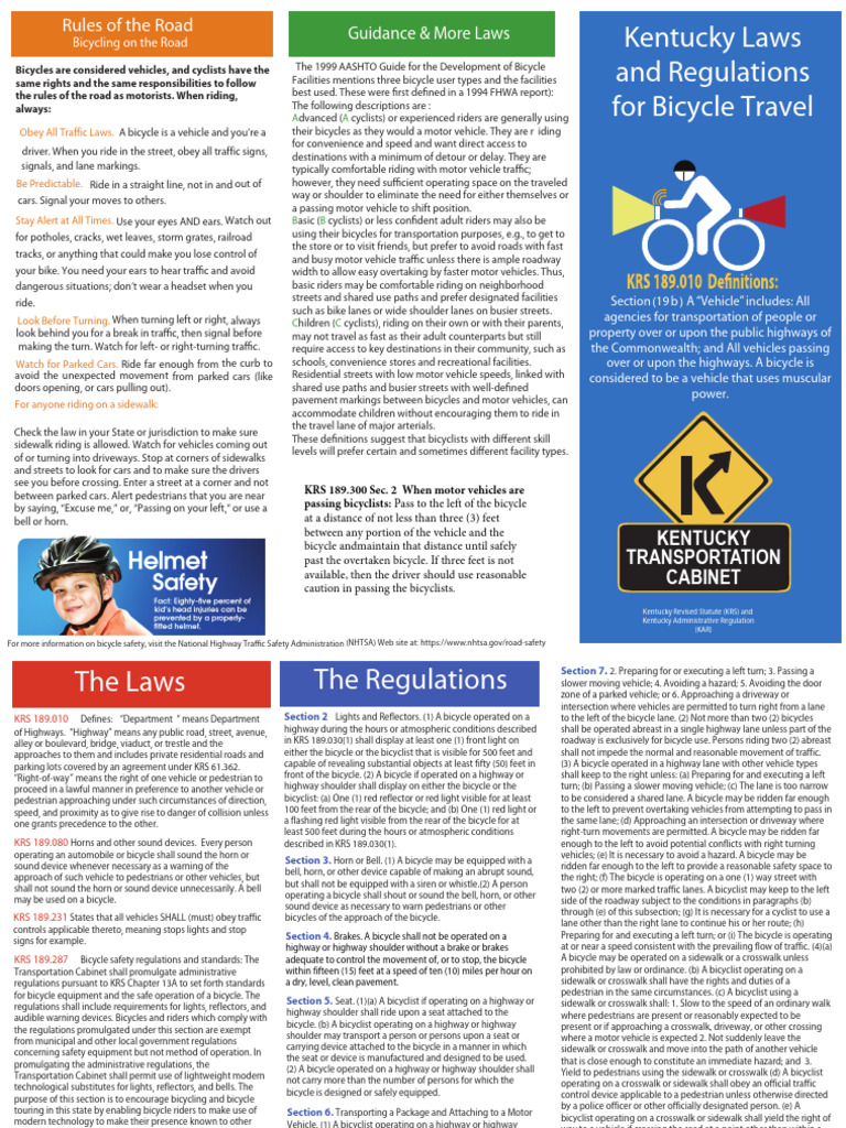 KY Laws and Regulations For Bicycle Travel | PDF | Traffic | Pedestrian ...
