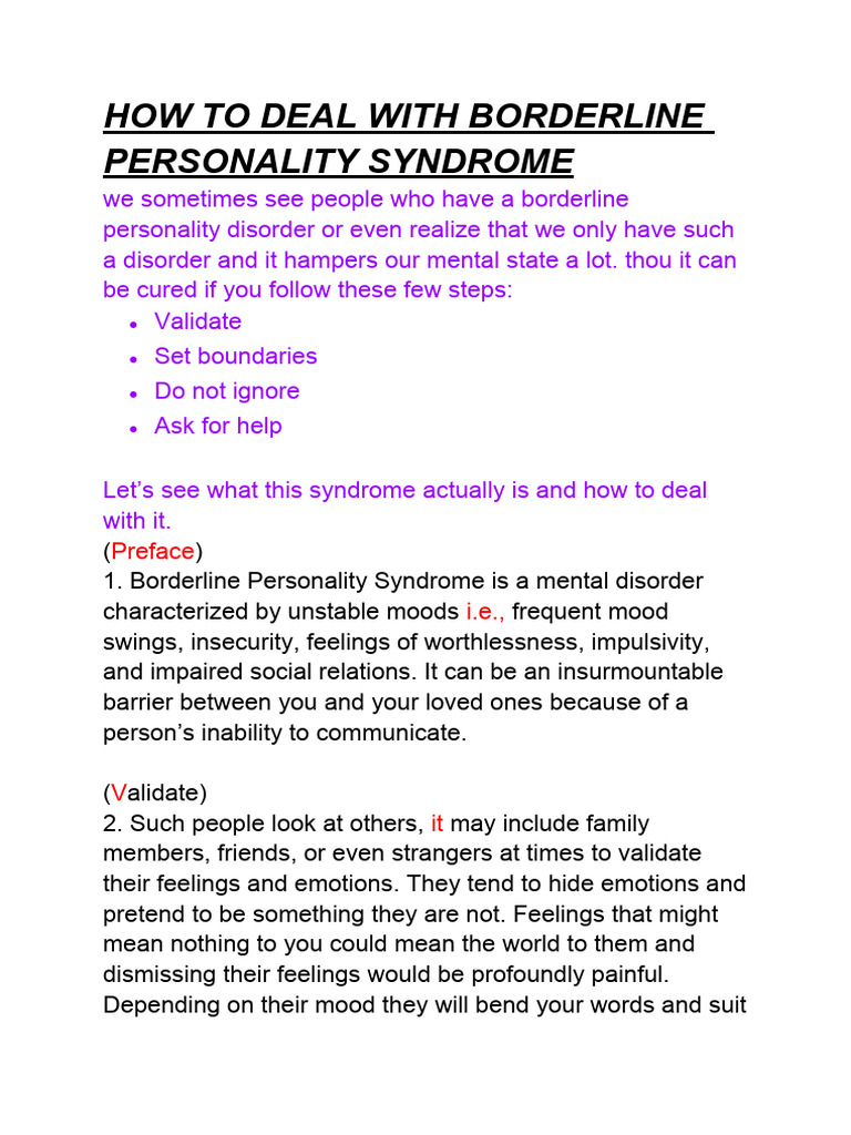 How To Deal With Borderline Personality Syndrome | Download Free PDF ...