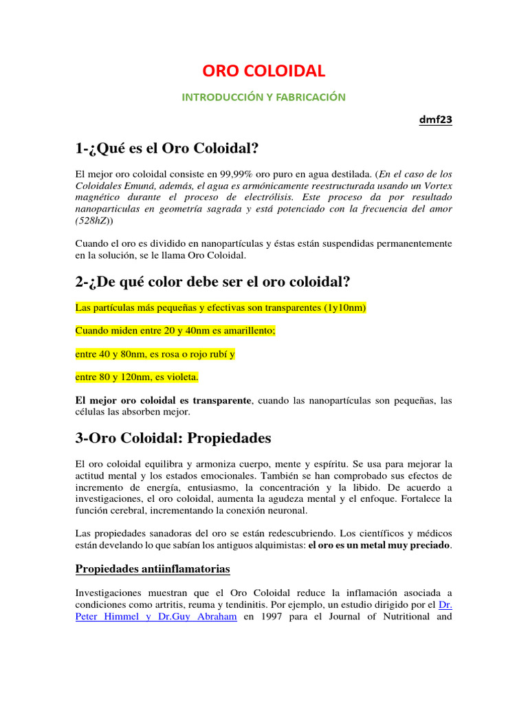 Oro Coloidal Introduccion y Preparacion | PDF | Sistema inmune ... Oro Coloidal Introduccion y Preparacion | PDF | Sistema inmune ...