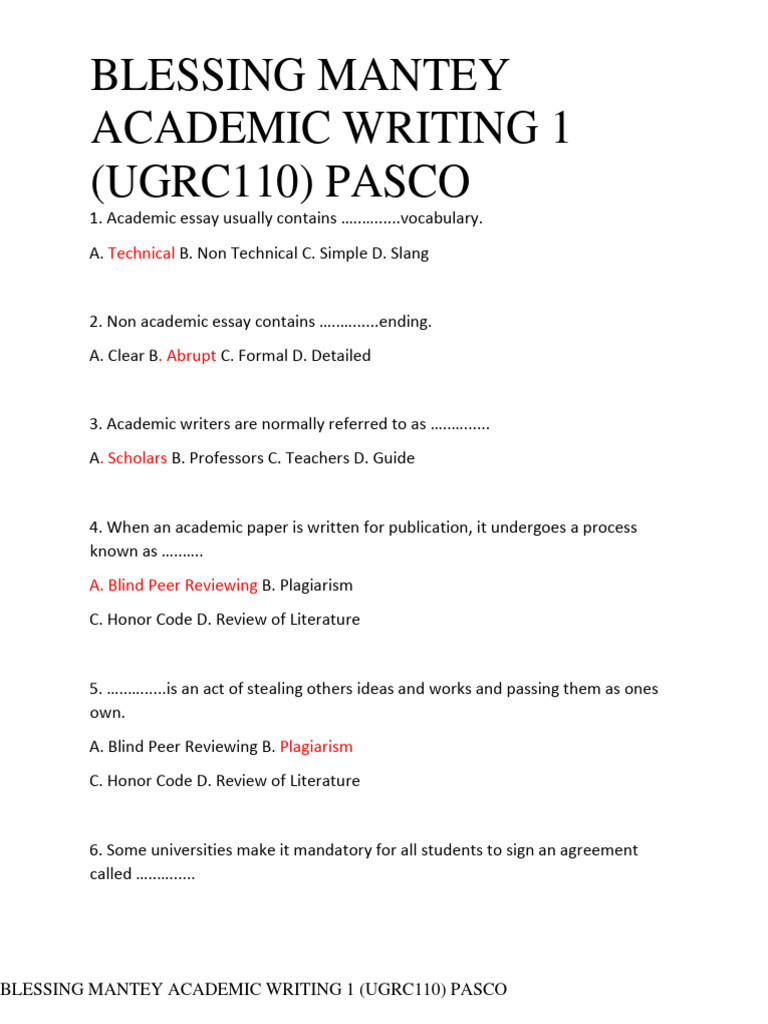 Blessing Mantey Academic Writing 1 (UGRC110) PASCO: Technical | PDF ...