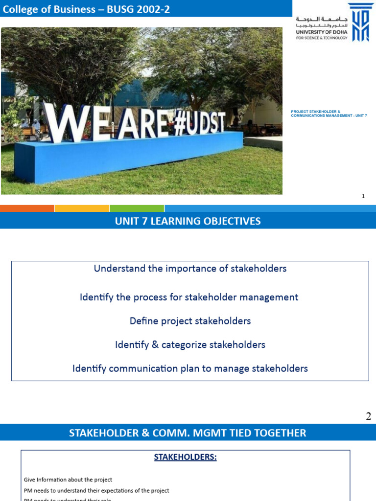 UNIT 7 Project Stakeholder and Communication Management - Instructor Presentation | PDF ...