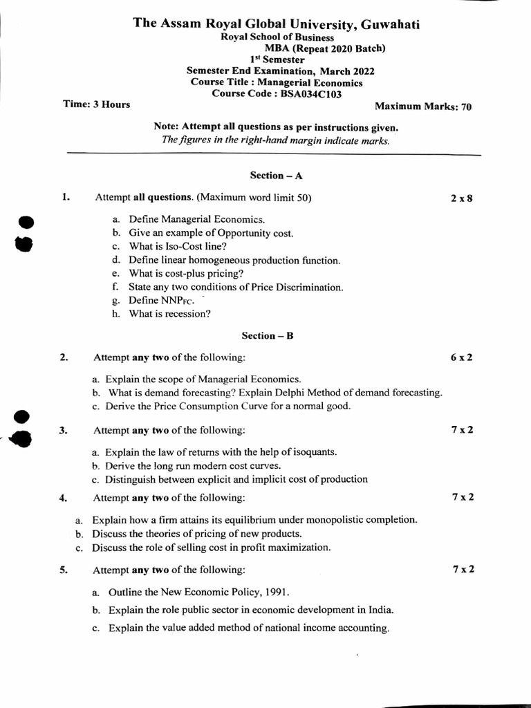 Mba 1st Sem Managerial Economics | PDF