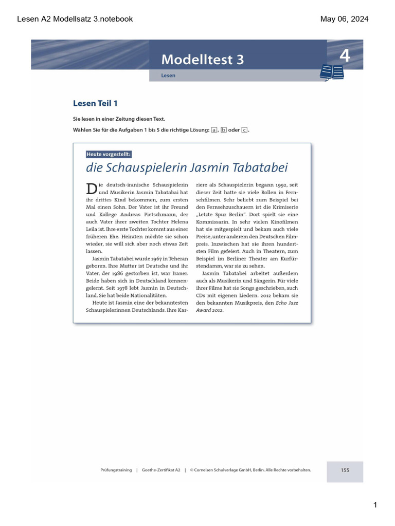 Lesen A2 Modellsatz 3 | PDF