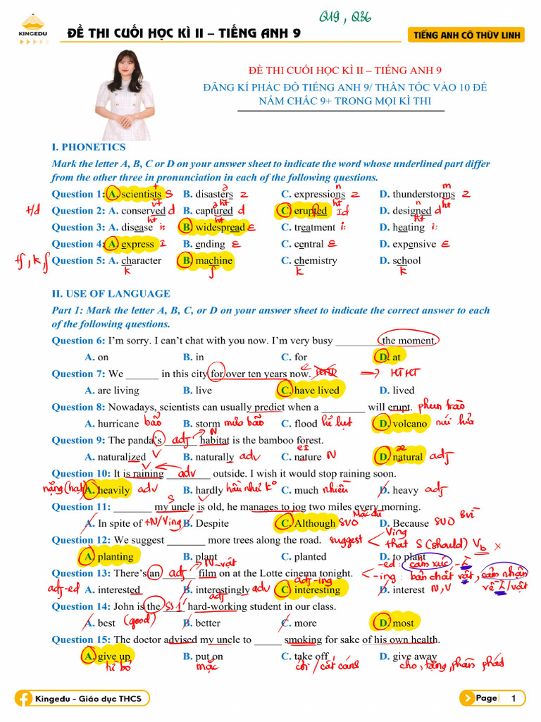 Dap An de KSCL Cuoi Hk2 Anh 9 | PDF