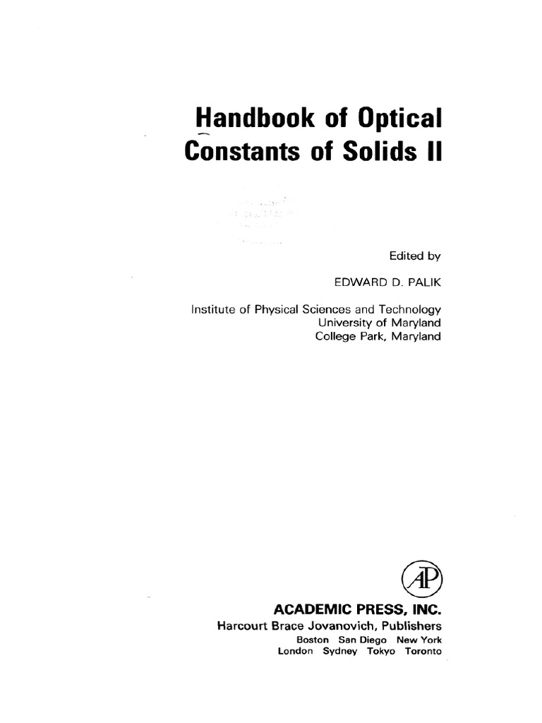 Optical Constants Handbook II | PDF | Optics | Refractive Index