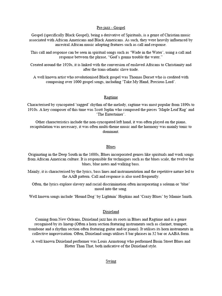 Jazz Genre Research | PDF | Jazz | Blues