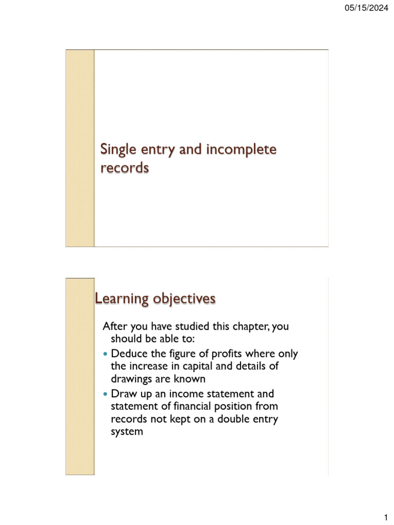 Single Entry 2023-2024 | PDF | Bookkeeping | Balance Sheet
