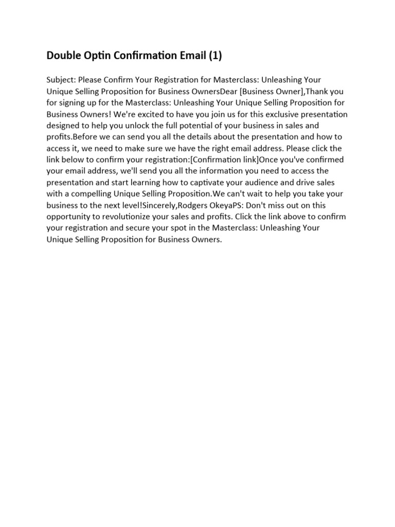 Presentation - Double Optin Confirmation Email | PDF | Sales | Knowledge