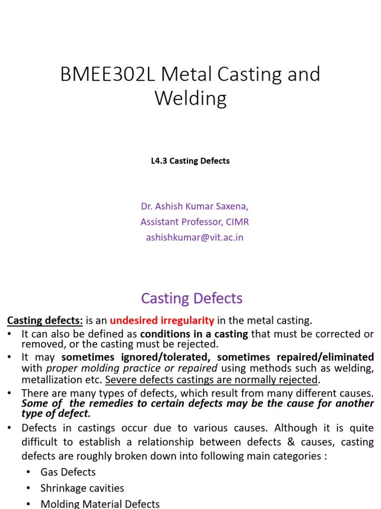 22-L4.3 Casting Defects-11-03-2024 | Download Free PDF | Physical Sciences | Mechanical Engineering