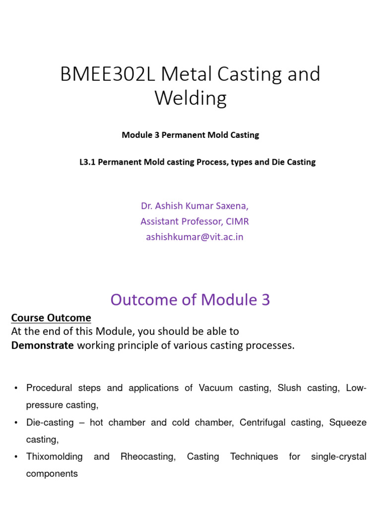 15-L3.1 Permanent Mold casting Process, types and Die Casting-19-02-2024 | PDF | Metals | Materials