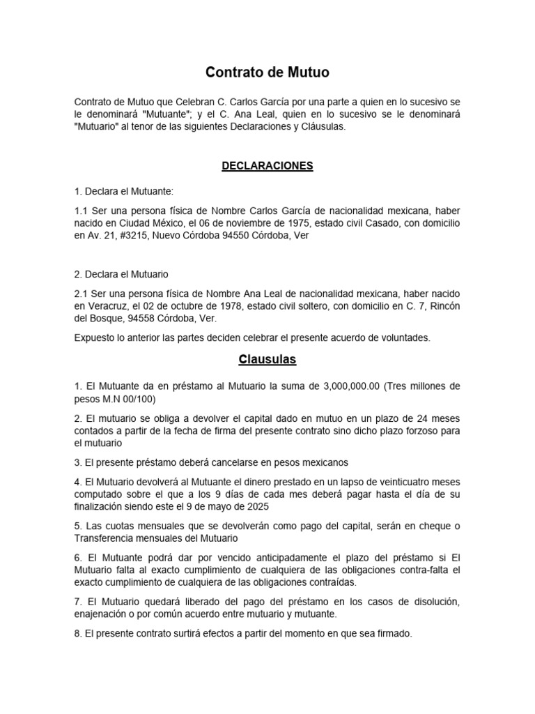 Contrato de Mutuo | PDF | Derecho contractual